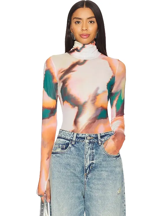 AFRM Zadie Printed Turtleneck Top - Spice Watercolor