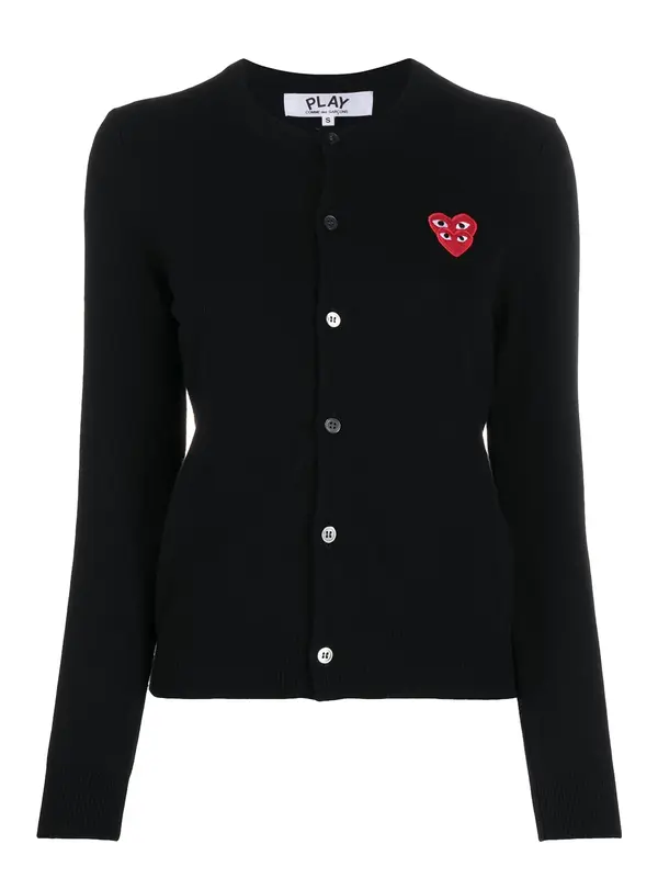 Play Comme Des Garcon Overlapping Heart Wool Cardigan - Black