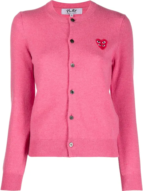 Play Comme Des Garcon Overlapping Heart Wool Cardigan - Pink