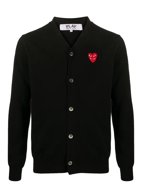 Play Comme Des Garcon Heart Logo Cardigan - Black