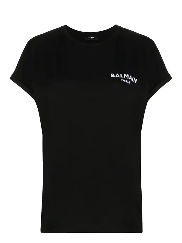 Balmain Flocked Logo T-shirt - Black