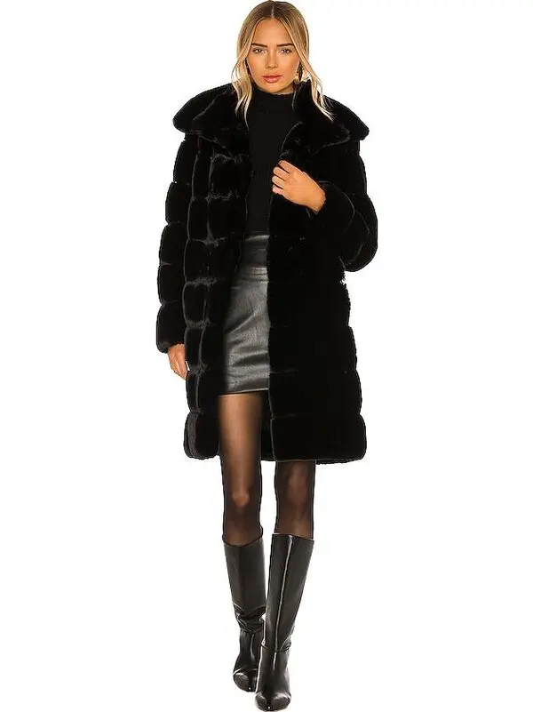 Adrienne Landau Faux Fur Long Coat - Jet Black