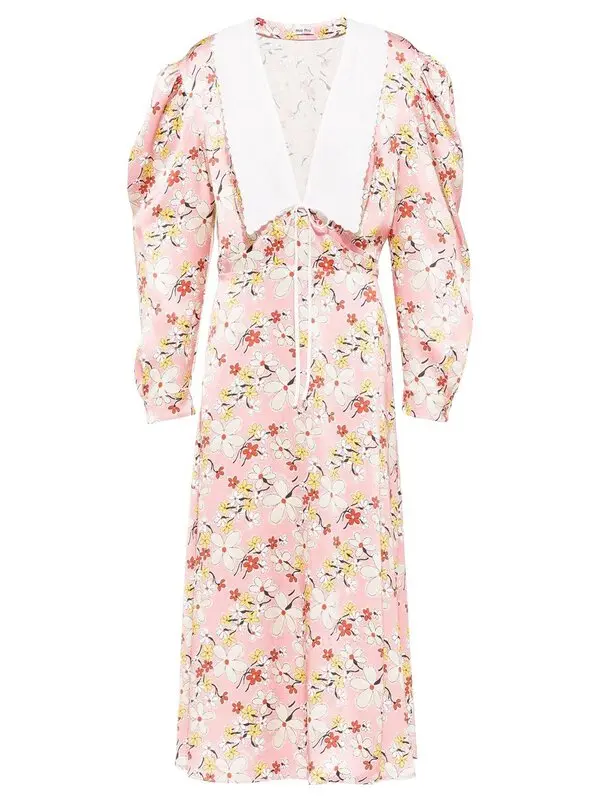 Miu Miu Floral Print Sablé Midi Dress - Pink