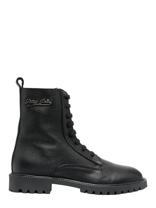Philipp Plein Leather Lace-up Boots - Black