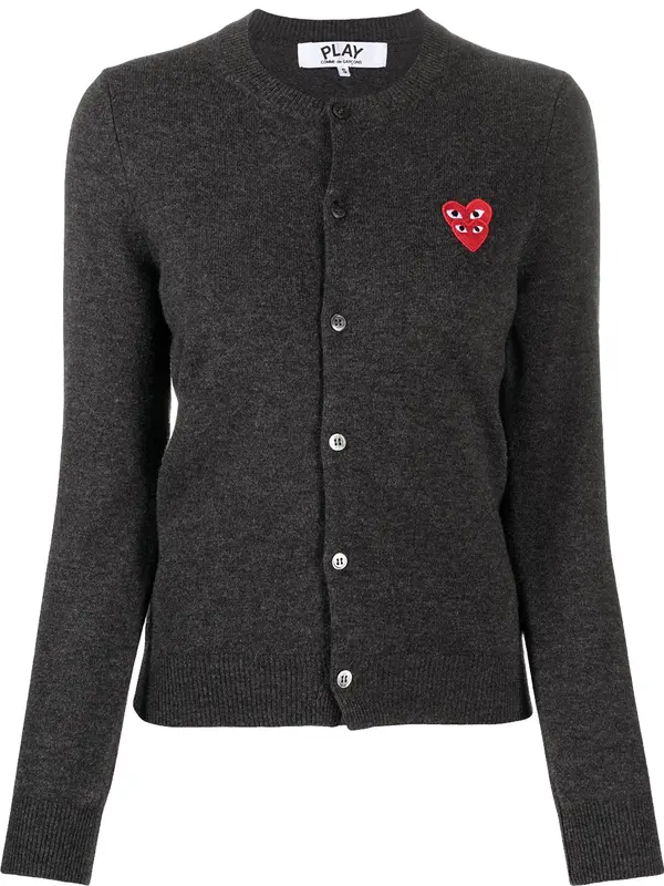 Play Comme Des Garcon Overlapping Heart Wool Cardigan - Grey