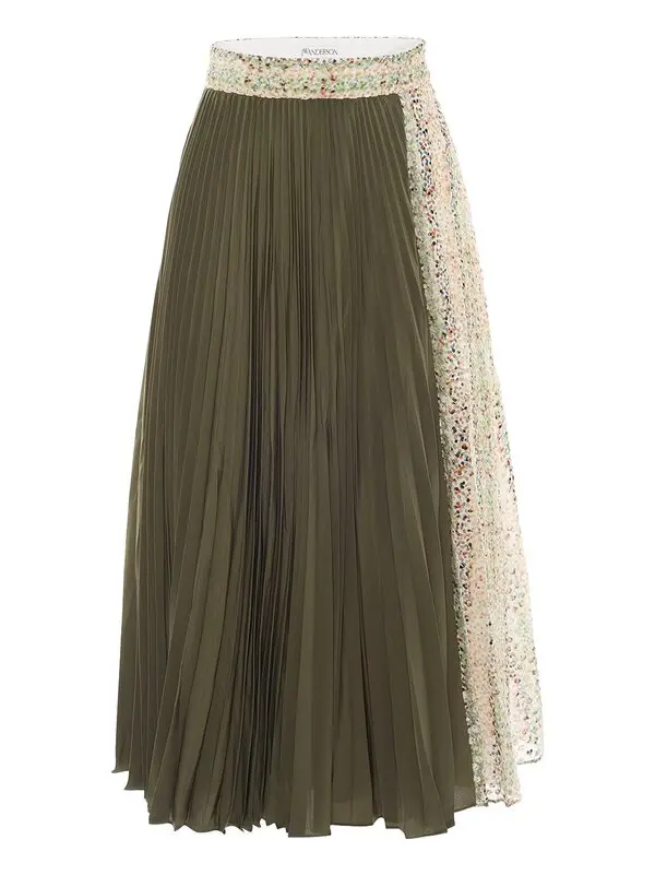 JW Anderson Pleated Contrasting Panel Midi Skirt - Green