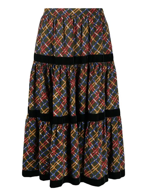 Saint Laurent Geometric Pattern Flared Skirt - Green