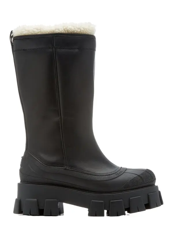Prada Monolith Shearling-trimmed Leather Boots - Black