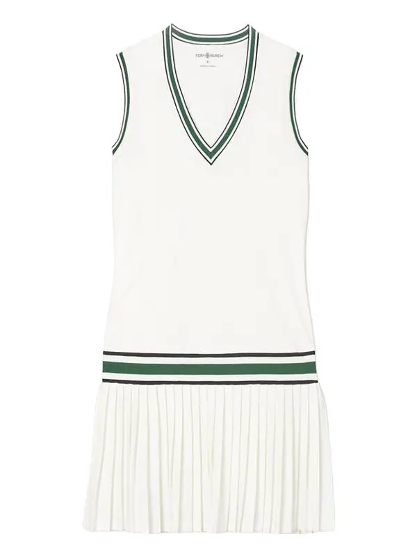 Tory Burch Performance Jersey V-neck Tennis Dress - Snow White/evergreen