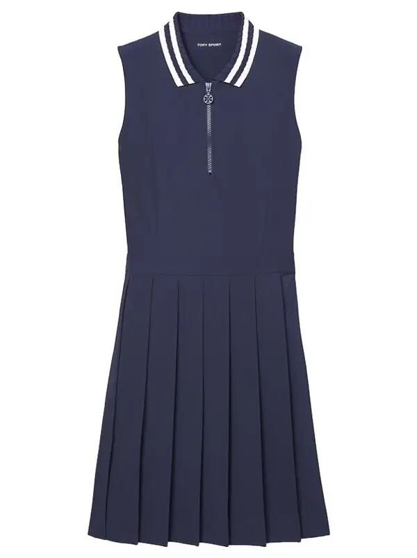 Tory Burch Performance Pleated Collar Golf Dress - Tory Navy