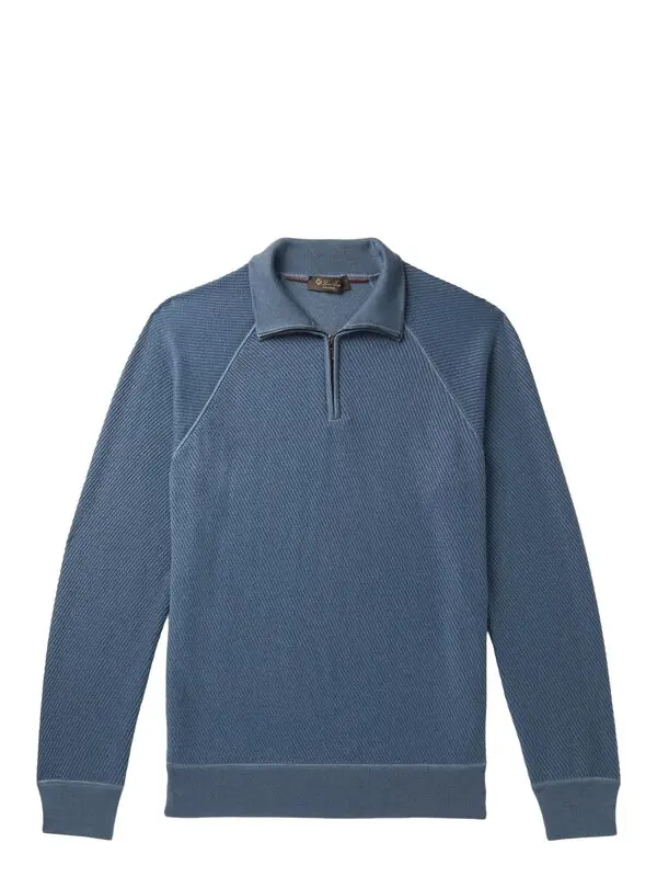 Loro Piana Ribbed Cashmere And Silk-blend Half-zip Sweater - Blue