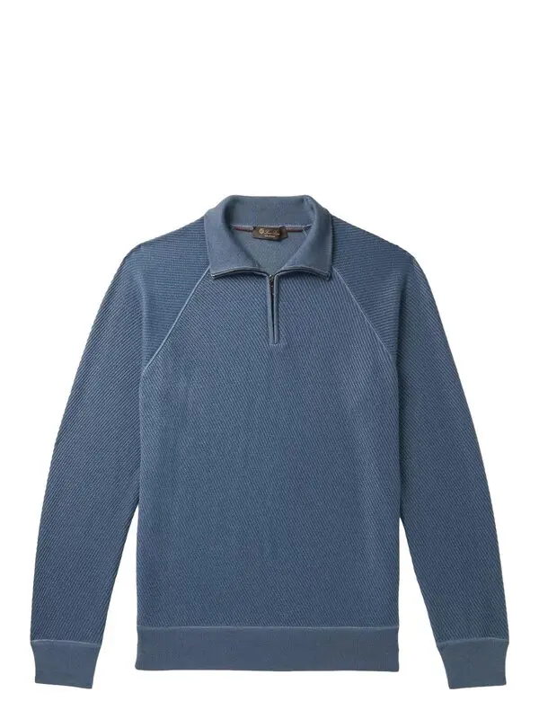 Loro Piana Ribbed Cashmere And Silk-blend Half-zip Sweater - Blue