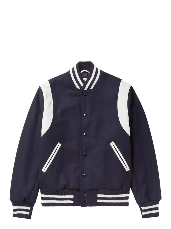 Golden Bear The Hayes Leather-panelled Wool-blend Varsity Jacket - Blue