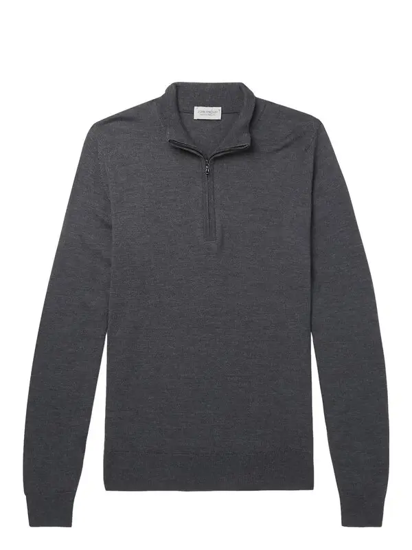 John Smedley Slim-fit Merino Wool Half-zip Sweater - Gray