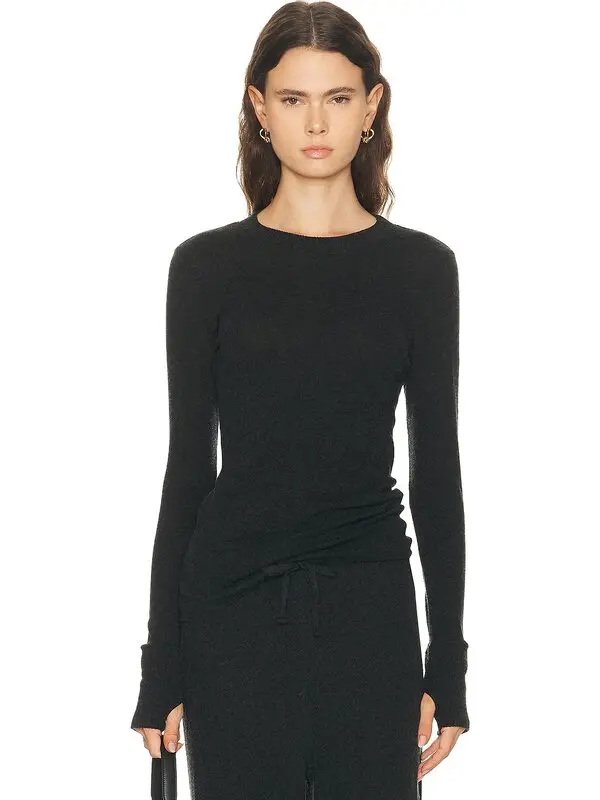 Enza Costa Cashmere Easy Cuffed Crew Neck Top - Charcoal
