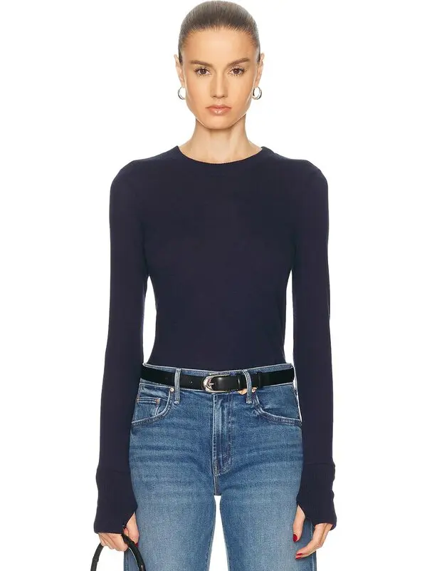Enza Costa Cashmere Easy Cuffed Crew Neck Top - Midnight Blue