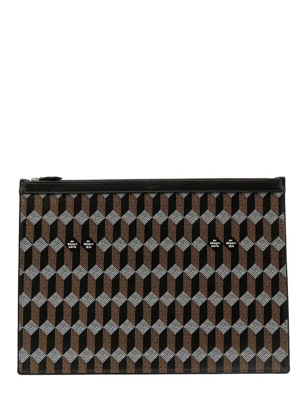 AU DEPART Geometric Print Leather Clutch - Black