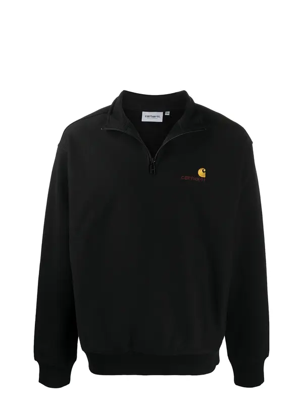 Carhartt Work In Progress Short-zip Logo Sweatshirt - Black