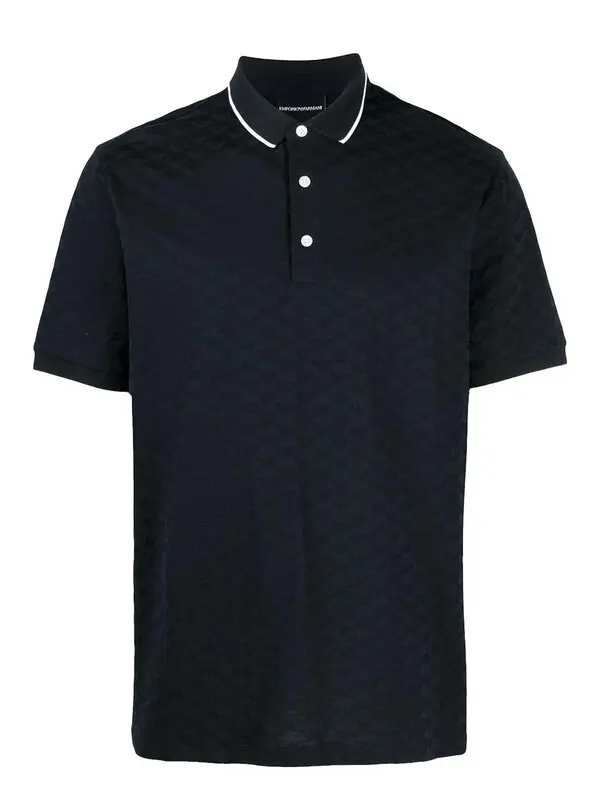 Emporio Armani Textured Knit Polo Shirt - Blue