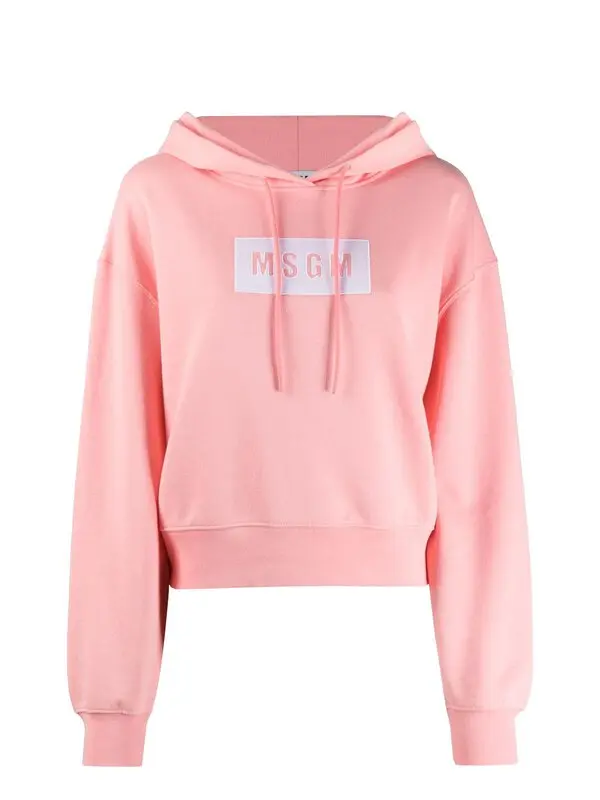 MSGM Logo Print Cotton Hoodie - Pink