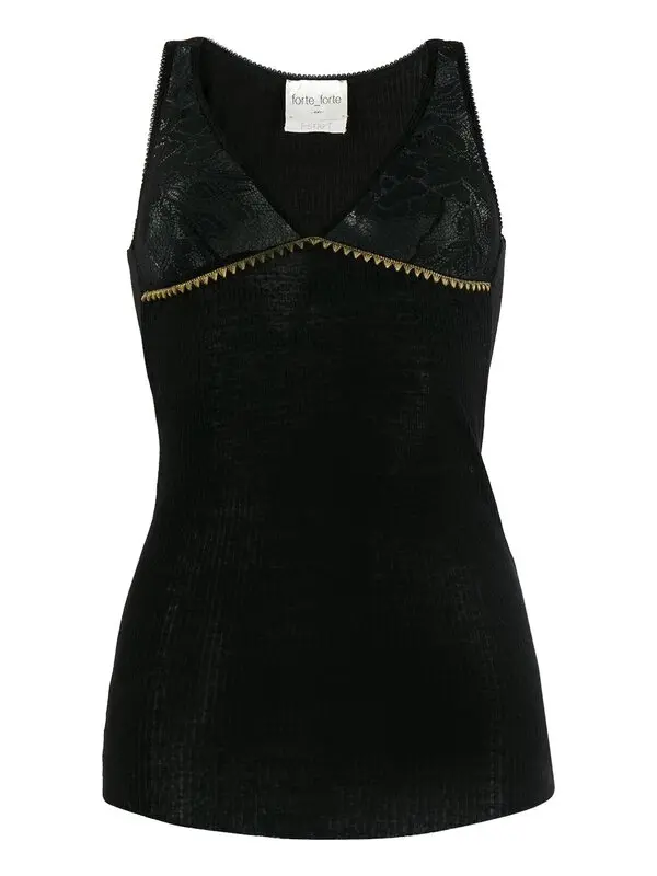 FORTE_FORTE Lace Panel Tank Top - Black