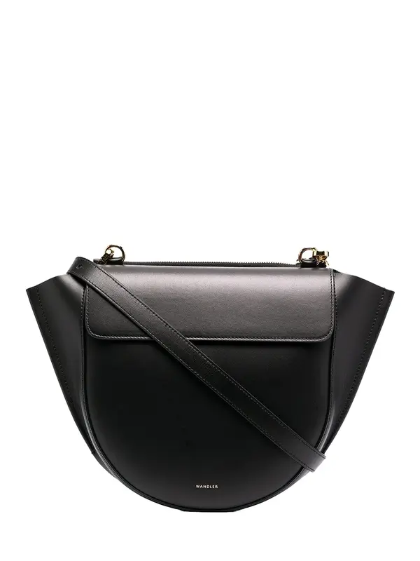 WANDLER Curved Leather Crossbody Bag - Black
