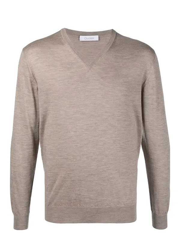 CRUCIANI Long-sleeve V-neck Jumper - Neutrals