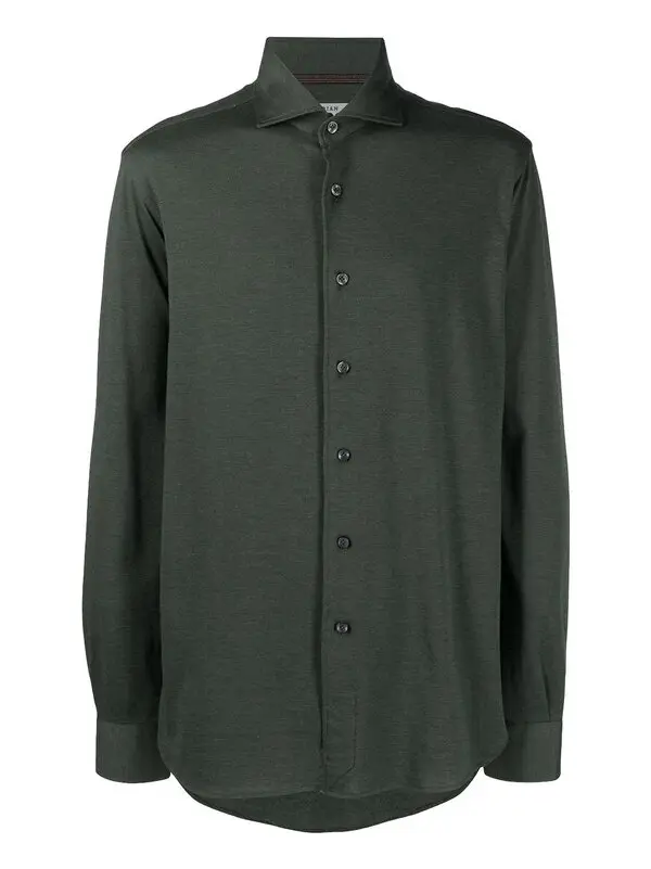 ORIAN Spread Collar Piqué Shirt - Green