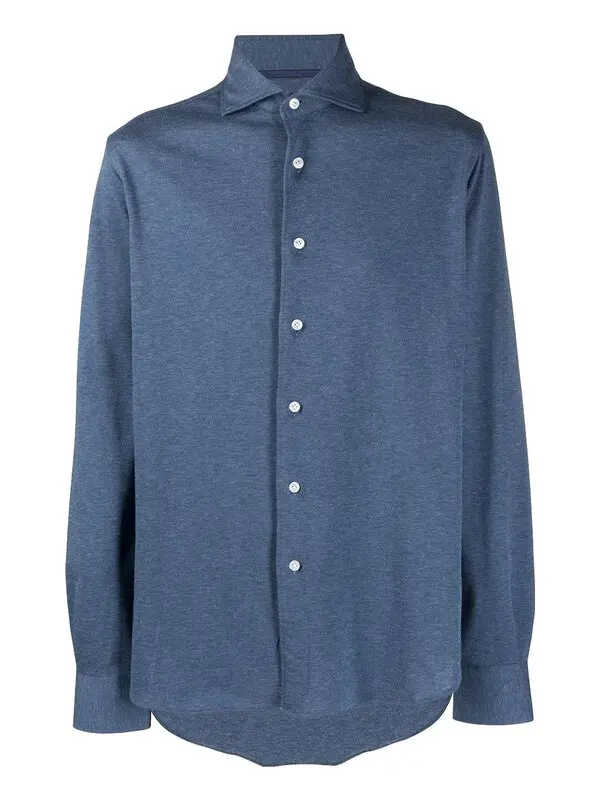 ORIAN Spread Collar Piqué Shirt - Blue