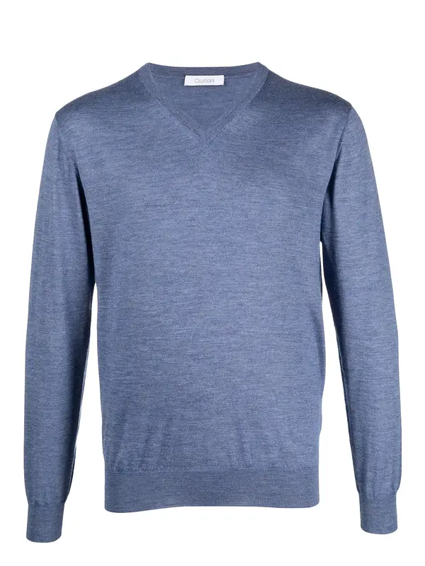 CRUCIANI V-neck Fine-knit Jumper - Blue