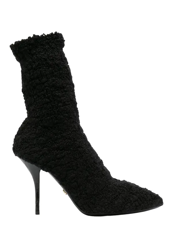 Dolce & Gabbana Shearling Stiletto Heel Boots - Black