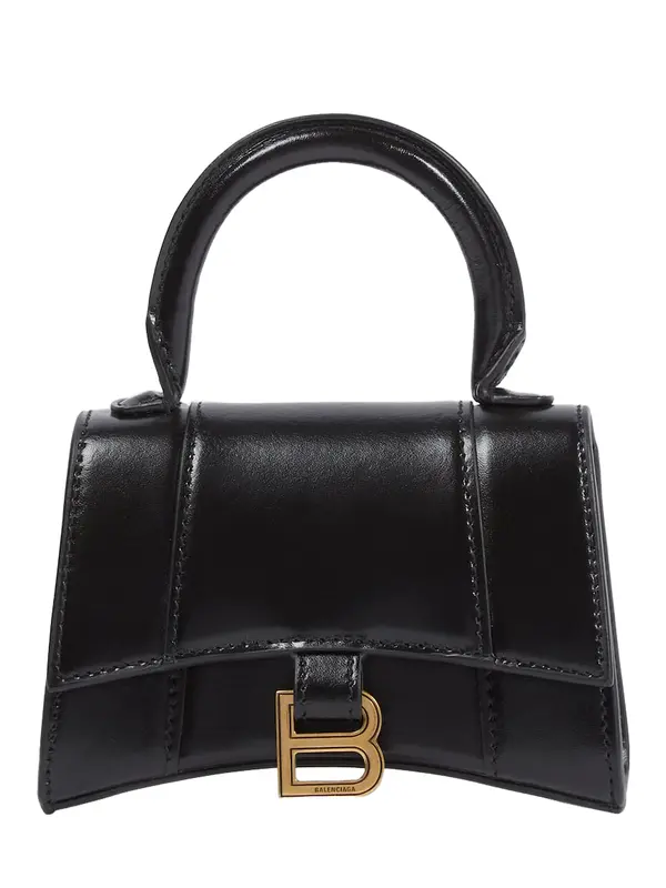 Balenciaga Hourglass Mini Leather Crossbody Bag - Black