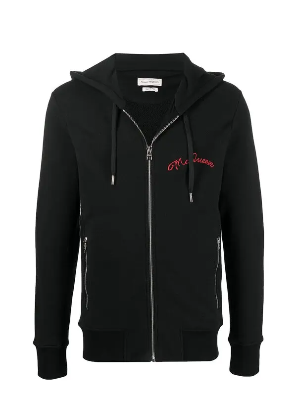 Alexander McQueen Embroidered Logo Zip-up Hoodie - Black