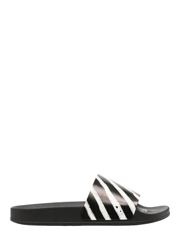 Off-White Striped Slides - Black