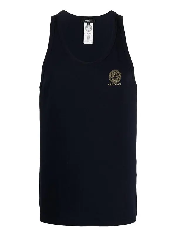 Versace Logo Print Tank Top - Blue