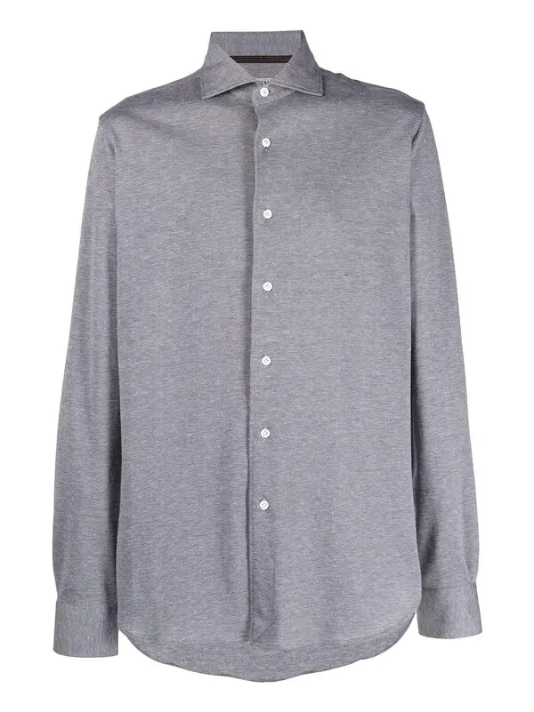 ORIAN Spread Collar Piqué Shirt - Grey