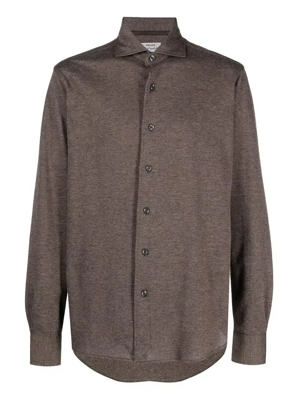 ORIAN Spread Collar Piqué Shirt - Brown
