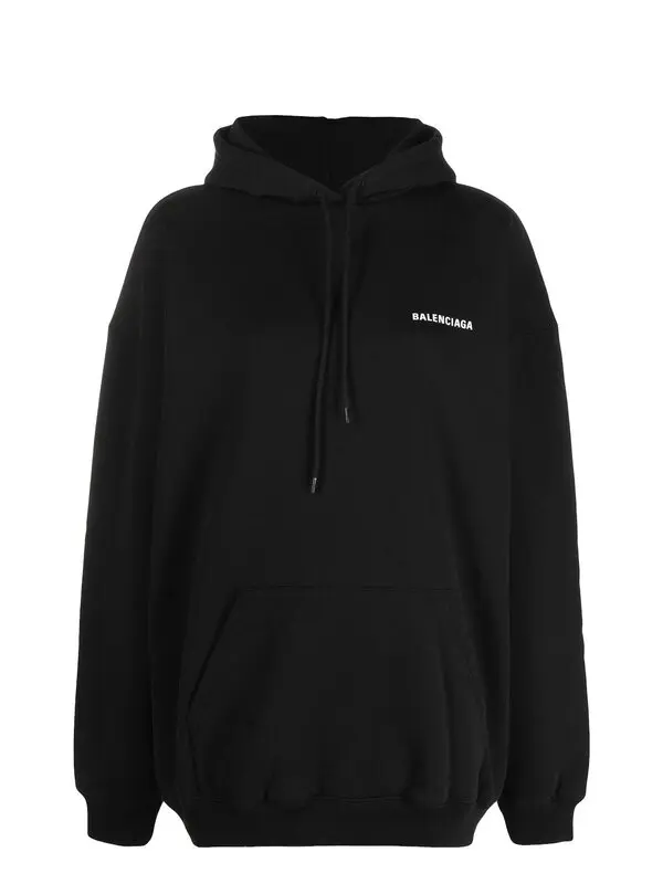Balenciaga Logo Print Cotton Hoodie - Black