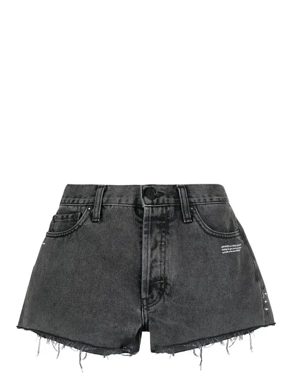Off-White Raw-edge Logo Denim Shorts - Grey