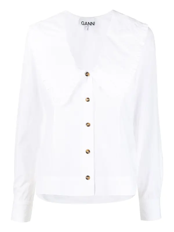 GANNI Ruffled Collar Blouse - White