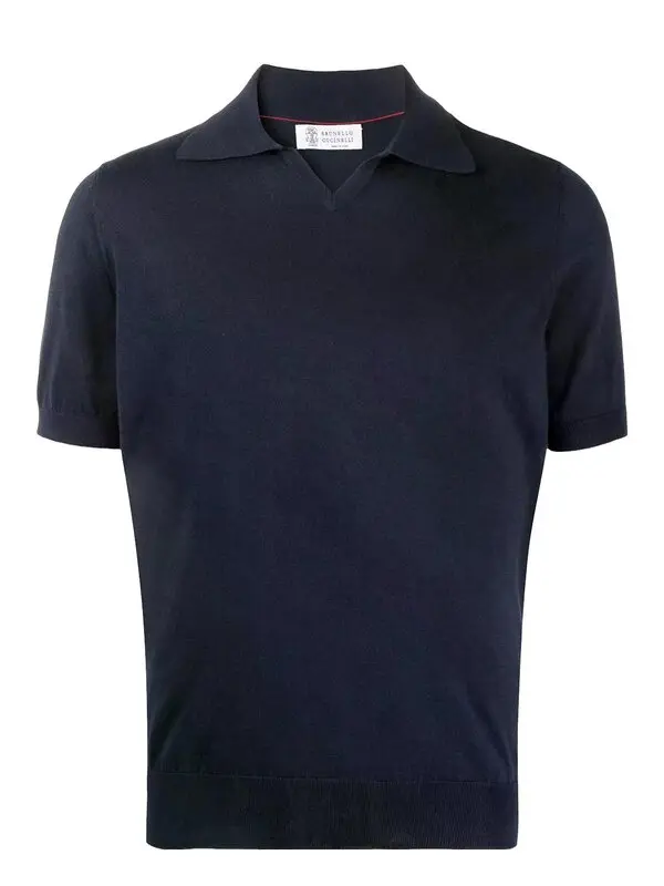 Brunello Cucinelli Rib-trimmed Cotton Polo Shirt - Blue