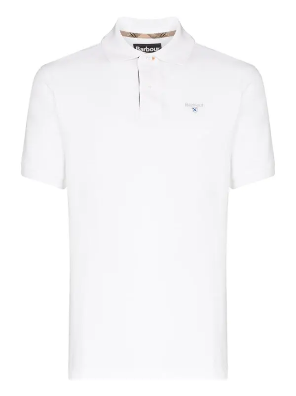 Barbour Tartan Trim Cotton Piqué Polo Shirt - White