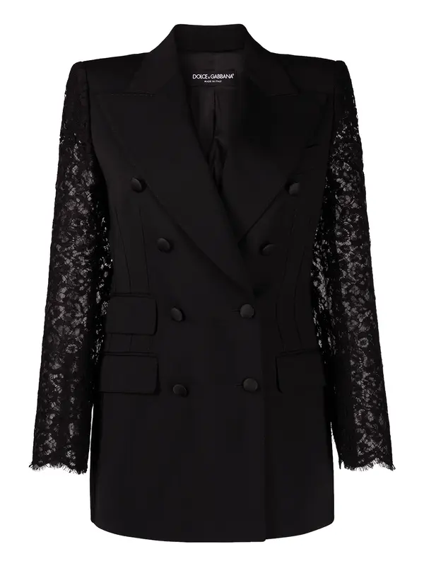 Dolce & Gabbana Lace-sleeve Blazer - Black