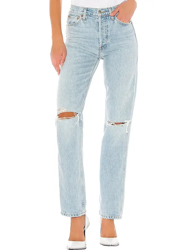 RE/DONE Originals High Rise Loose Jeans - Bleach Destroy