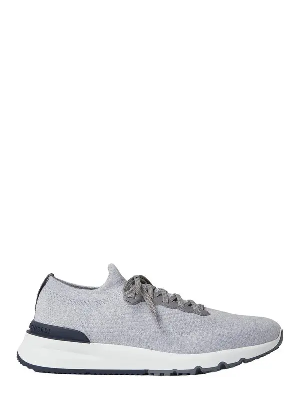 Brunello Cucinelli Leather-trimmed Stretch-knit Sneakers - Gray