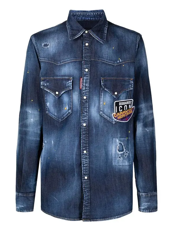Dsquared2 Logo-patch Denim Shirt - Blue