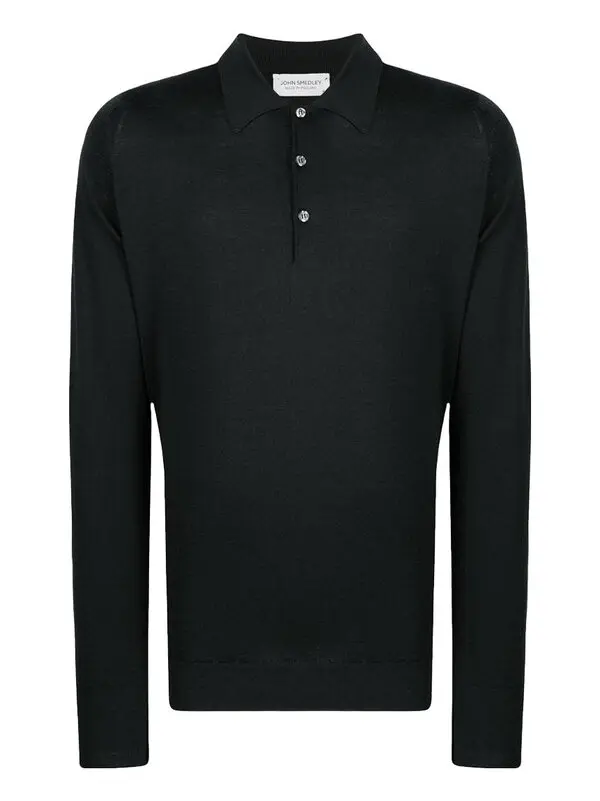 John Smedley Long Sleeved Knitted Polo Shirt - Black