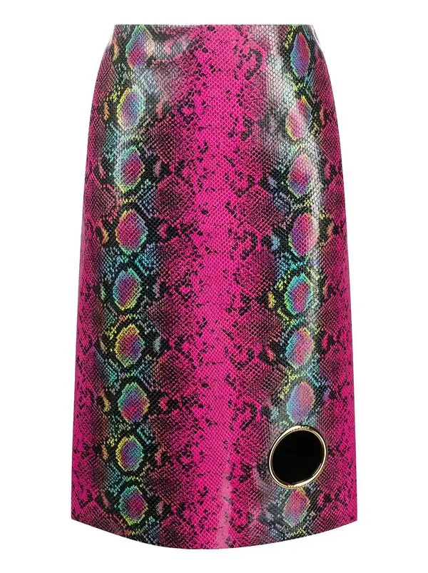 Versace Python-print Leather Skirt - Pink