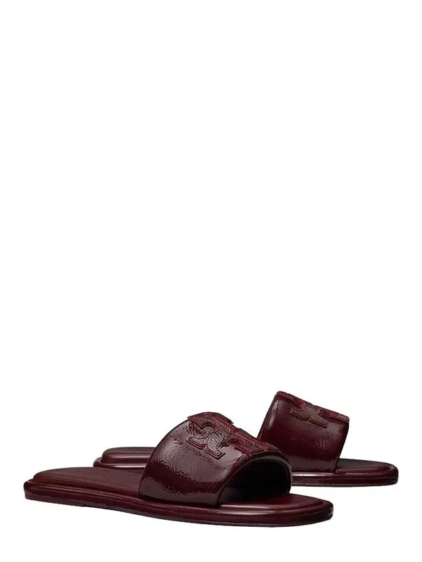 Tory Burch Double T Leather Slide - Dark Carmine