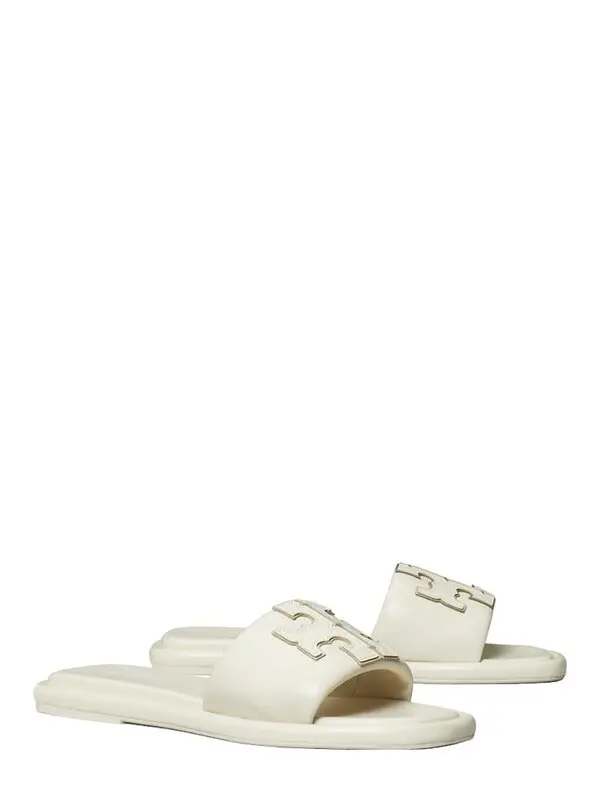 Tory Burch Double T Leather Slide - Light Cream/gold